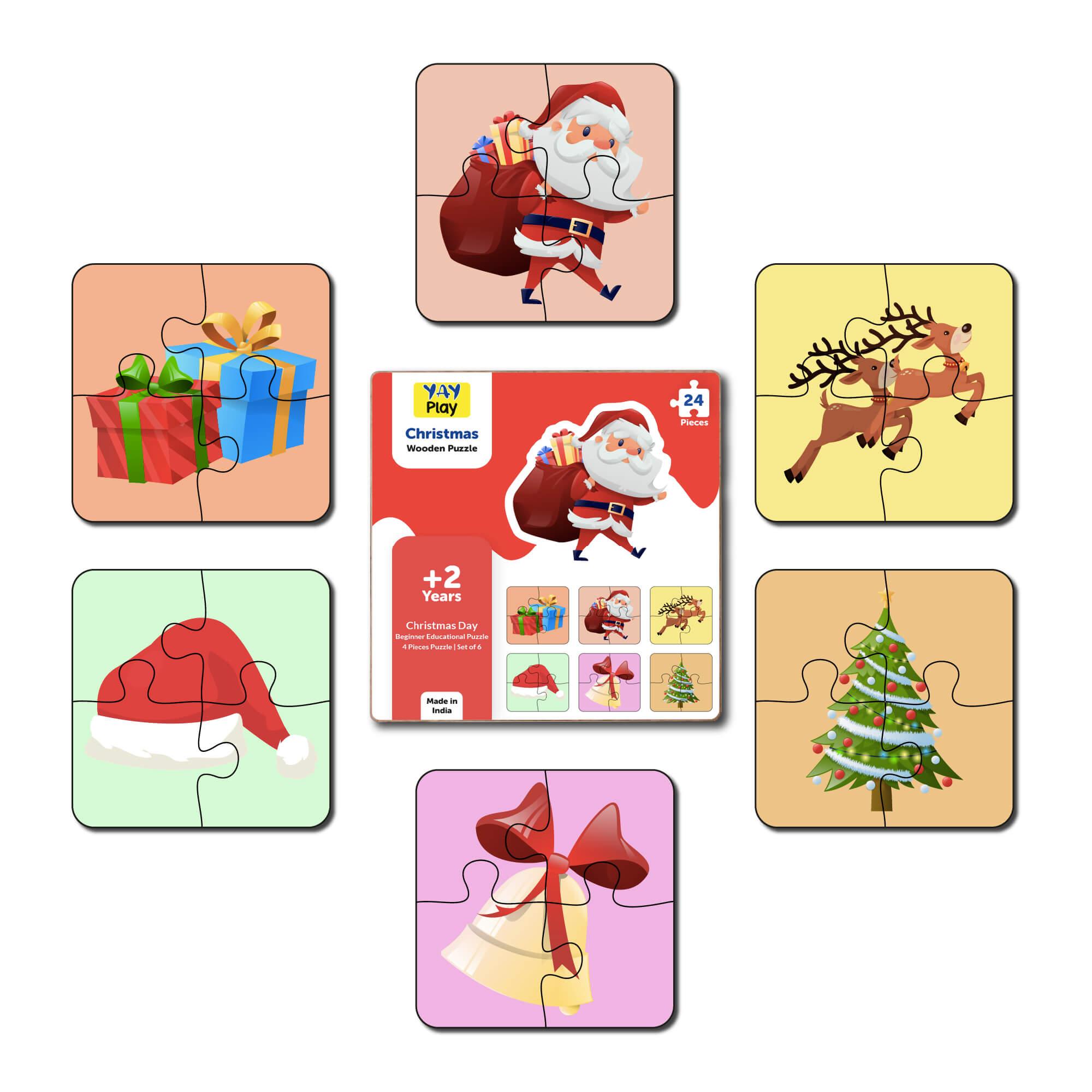 Christmas 4 Pieces Wooden Puzzles 2+ Years – Mini Leaves – YaY Play