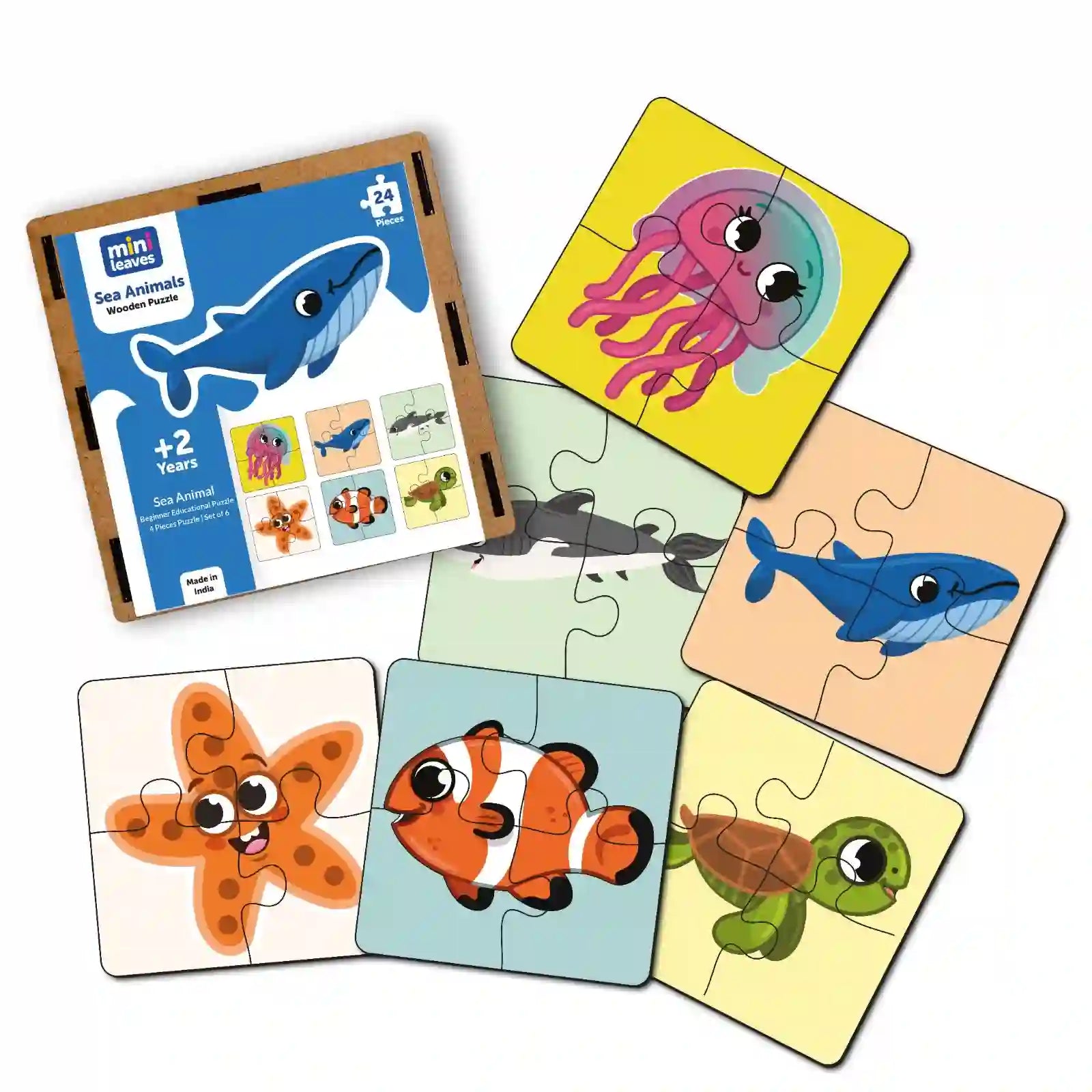 Ocean Animals 4 Piece Wooden Puzzles 2+ Years – Mini Leaves – YaY Play