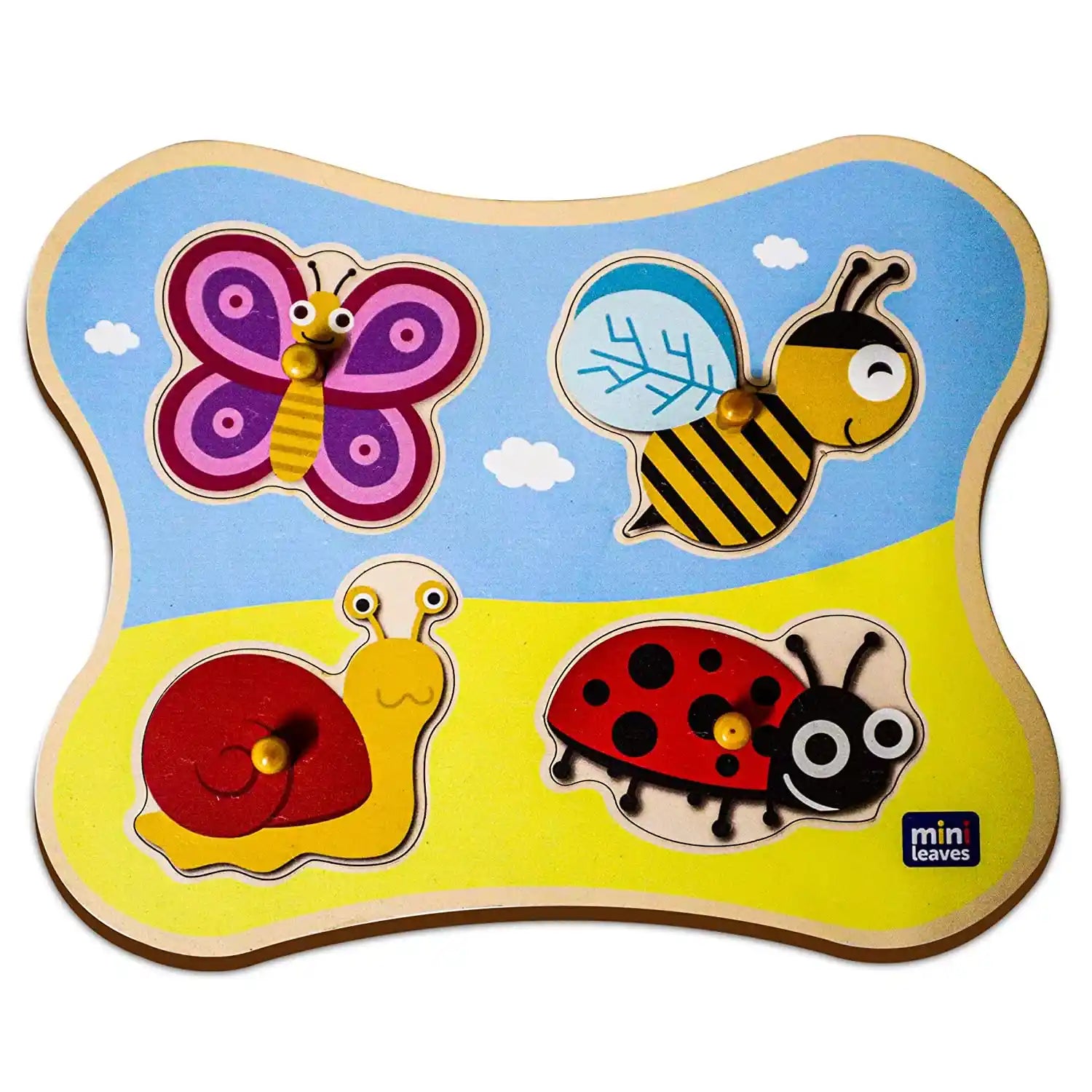 Insects Jumbo Knob and Peg wooden puzzle 1+ Years – Mini Leaves – YaY Play